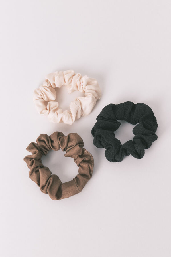 3er-Pack Mini Scrunchies, schwarz/braun/weiß