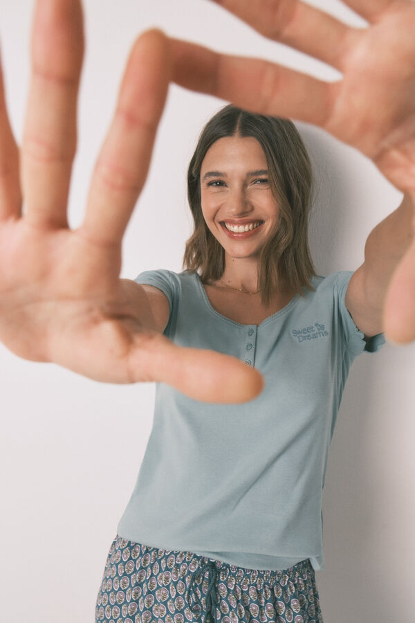 Grünes Kurzärmelig T-Shirt aus Baumwolle
