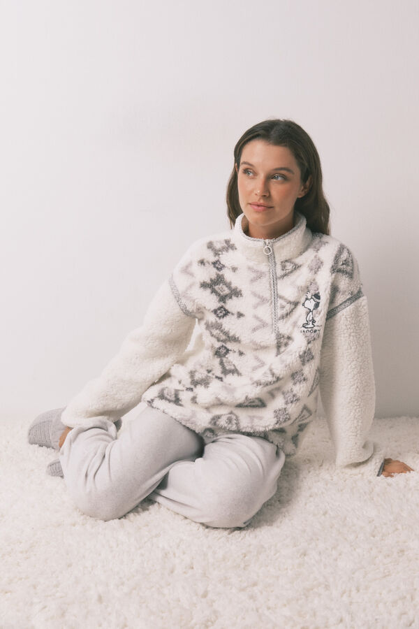 Snoopy Langer Lammfell und Fleece langer Pyjama