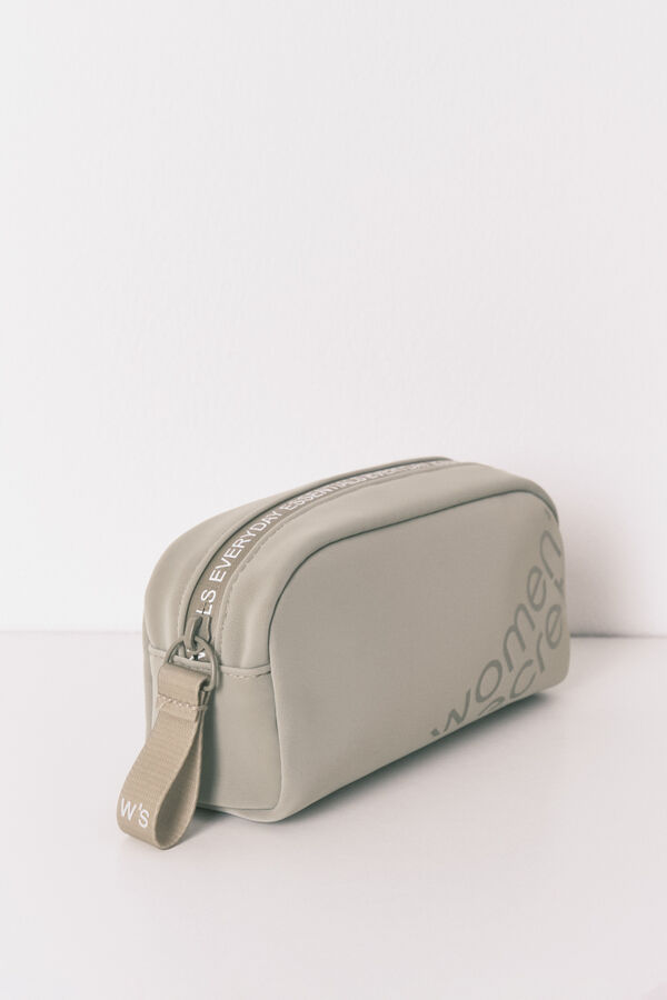 Kleiner Kosmetiktasche aus Gummi in Metallic-Khaki