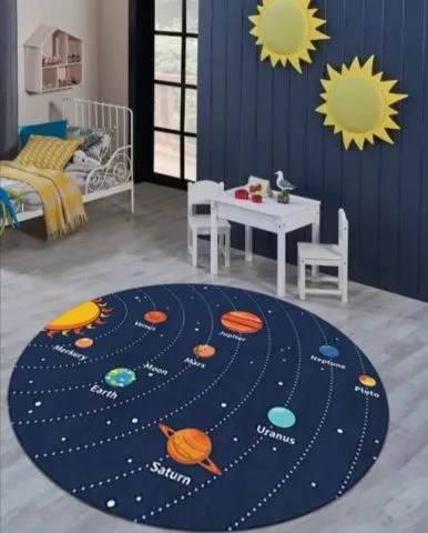 OKRUGLI TEPIH ZA DECU 120X120CM SA GUMENOM PODLOGOM – SUNČEV SISTEM II, TG-112