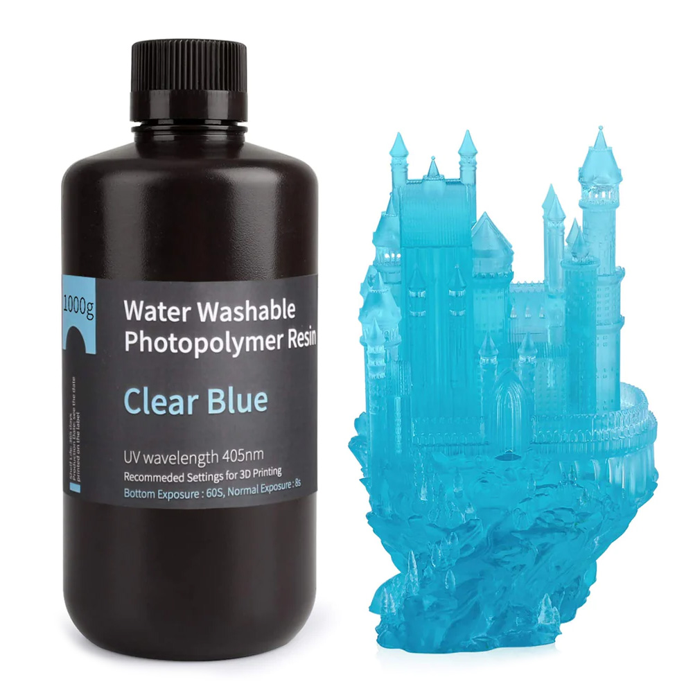 ELEGOO Water Washable Resin 1kg Clear Blue, 50.103.0010