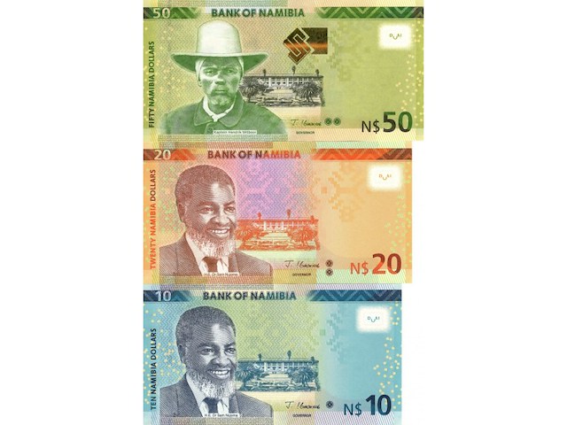 NAMIBIA set 10, 20, 50 Dollars 2019-2025 UNC