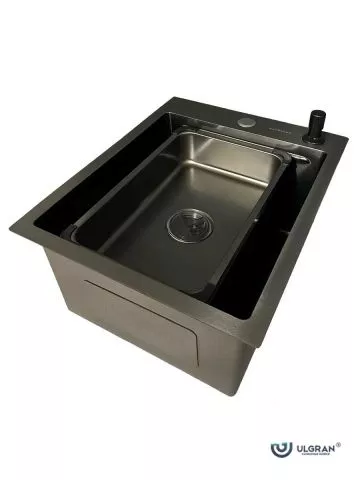 Inox sudopera HD4050 Crna Ulgran sa dozerom za deterdžent i korpicom 40x50cm