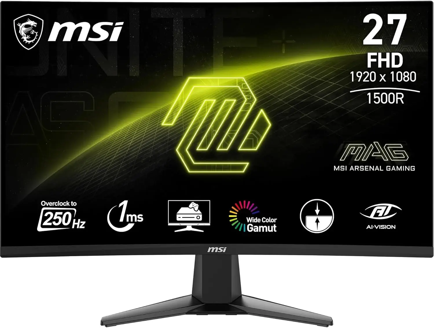 MSI gaming monitor MAG 27C6X 1920x1080 FHD, 250Hz ,DP/2xHDMI 1500R Zakrivljen