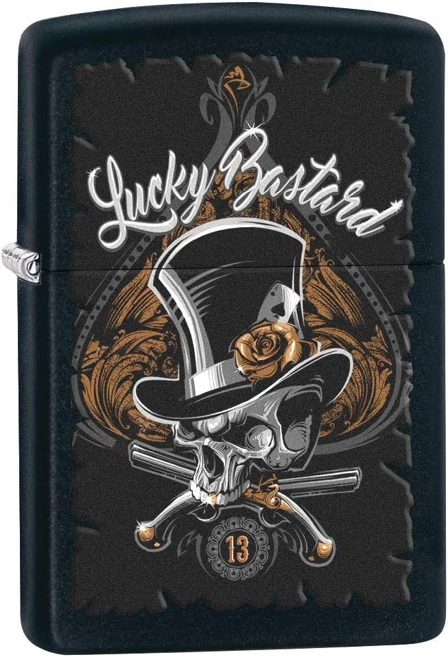 Zippo upaljač lucky bastard lobanja black matte #80196
