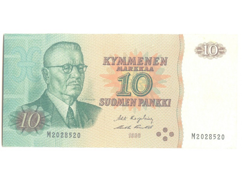 Finska 10 markkaa 1980 aUNC-UNC