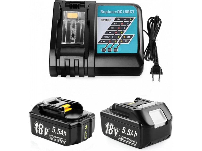 Punjac 14.4V-18V i 2 baterije BL1810 5.5Ah za Makitu