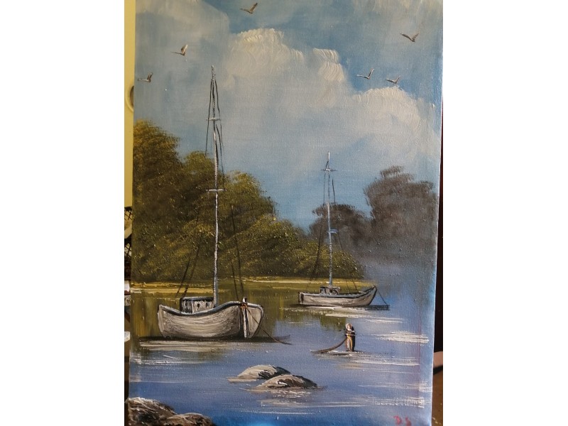Brodici na moru 70x50cm ulje na platnu