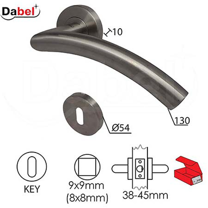 Kvaka rozeta DABEL PIROT 8x8/f54 mm Inox ključ 0101136