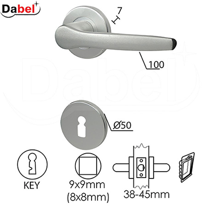 Kvaka rozeta za vrata DABEL DOLČE F1 fi50/7/100/8/9 mm ključ 0101225