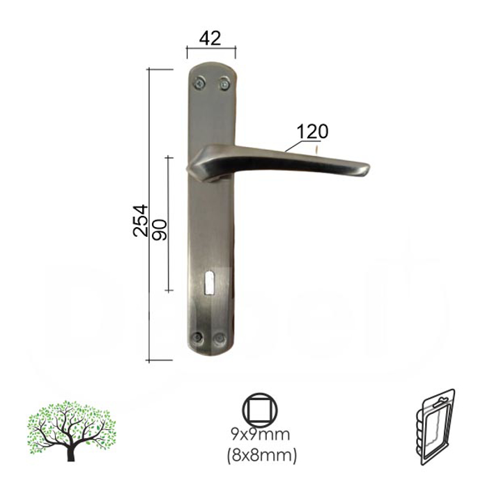Kvaka šild za vrata DABEL KOTOR inox 90/42/254/10/120/8/9 mm ključ 0101992