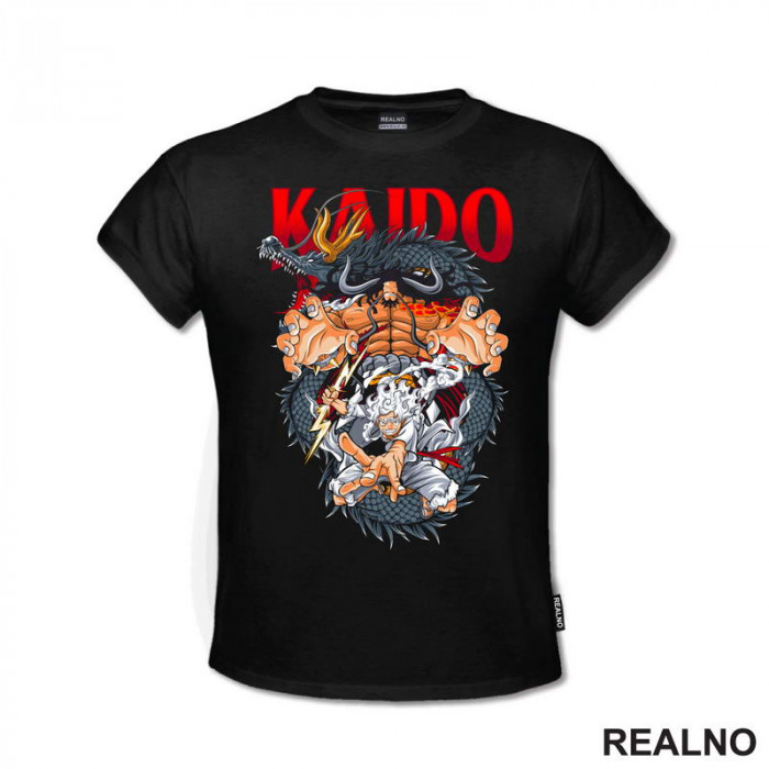 KAIDO AND LUFFY - BLACK DRAGON - ONE PIECE - MAJICA
