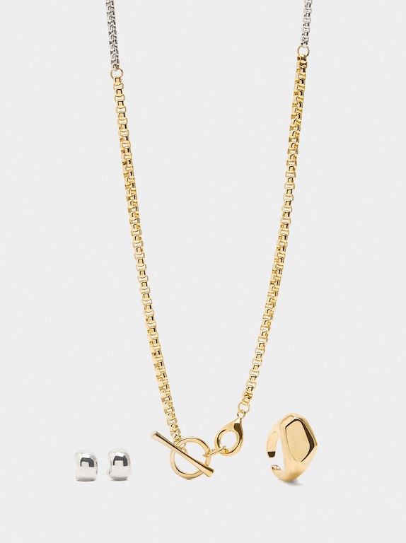 BICOLOR SET OF NECKLACE + EARRINGS + RING