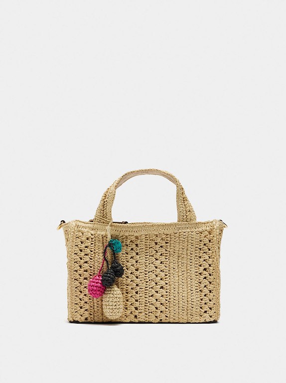 STRAW-EFFECT TOTE BAG WITH CROSSBODY STRAP