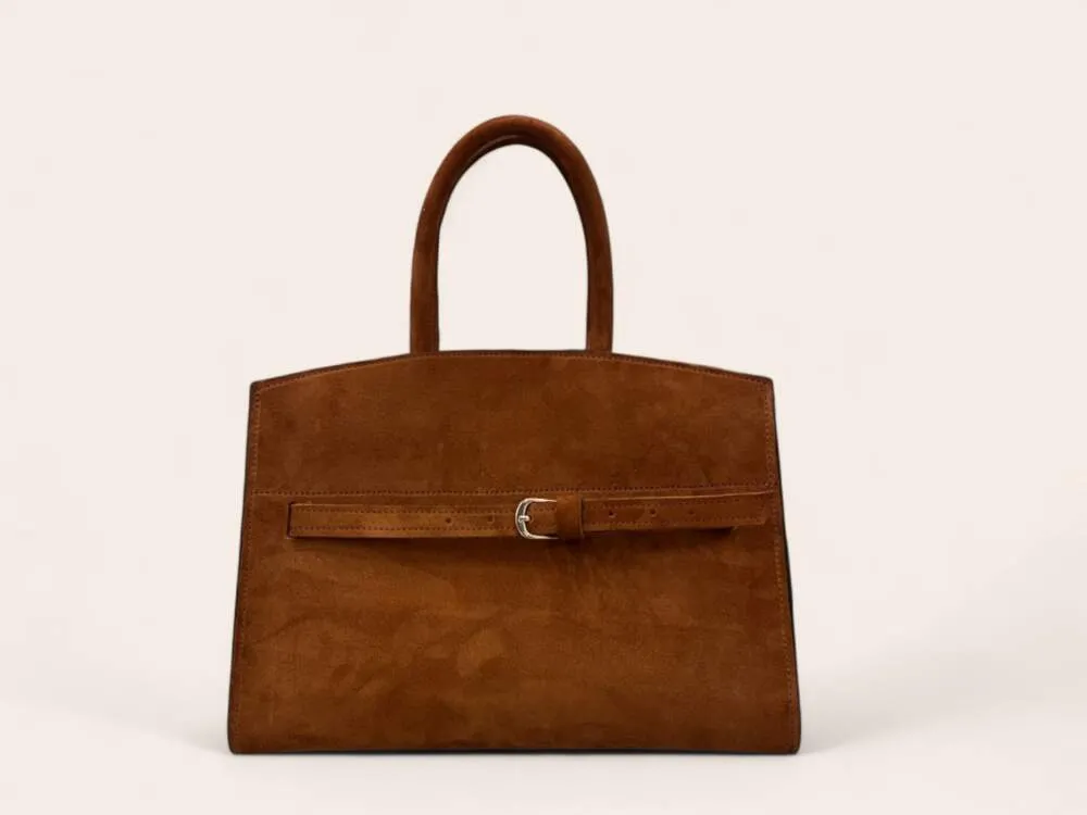 Structured top handle bag in brown-camel