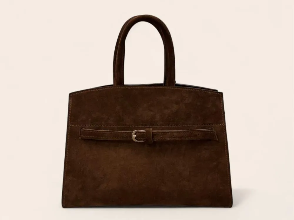 Structured top handle bag in chocolate