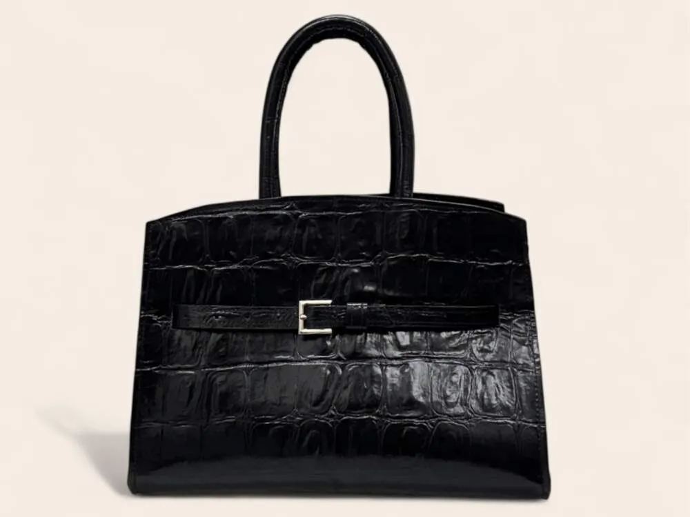 Structured top handle bag in big croco