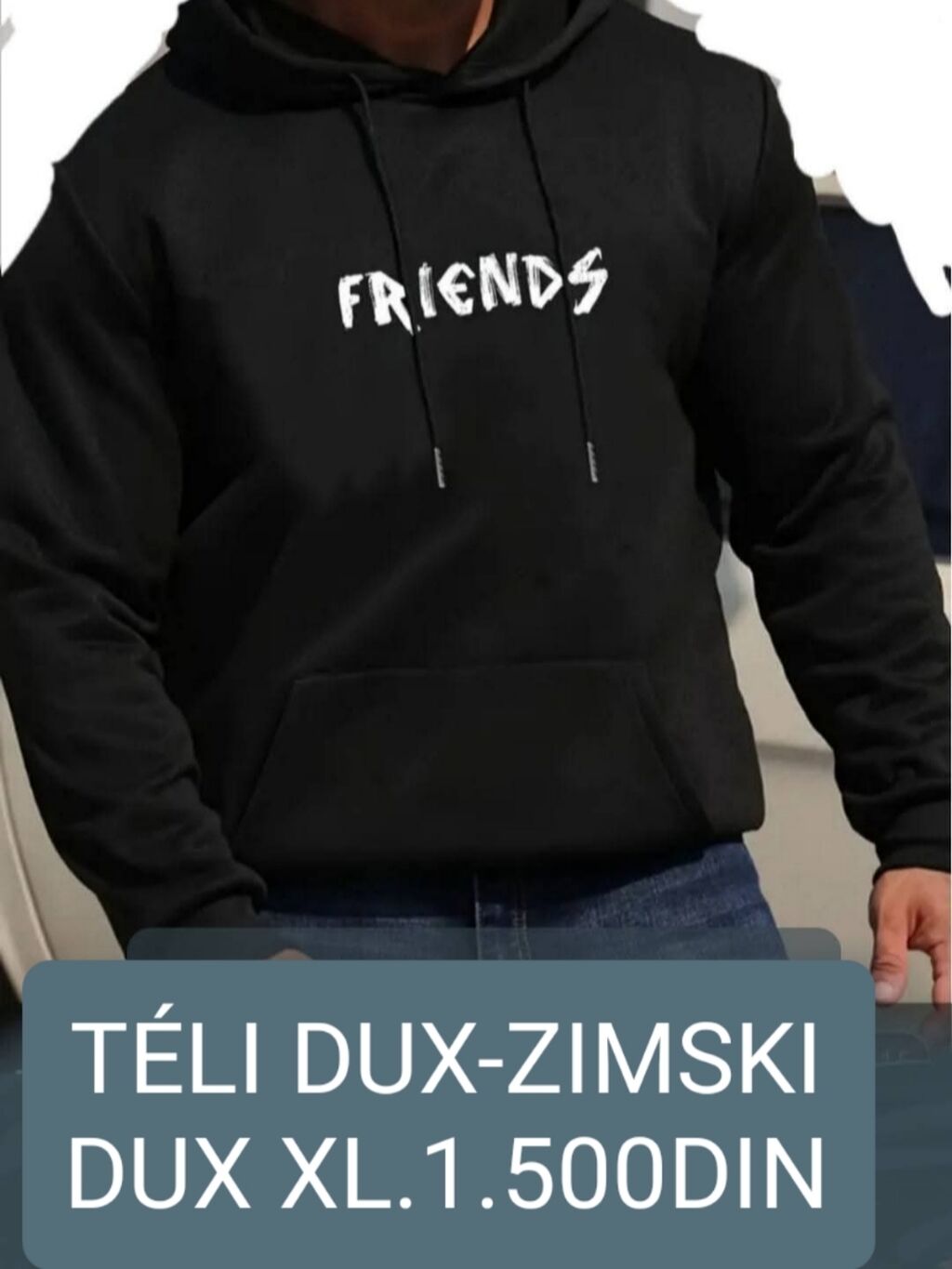 Duks, 2XL (EU 56), XL (EU 54), L (EU 52), bоја - Crna, Sa kapuljačom