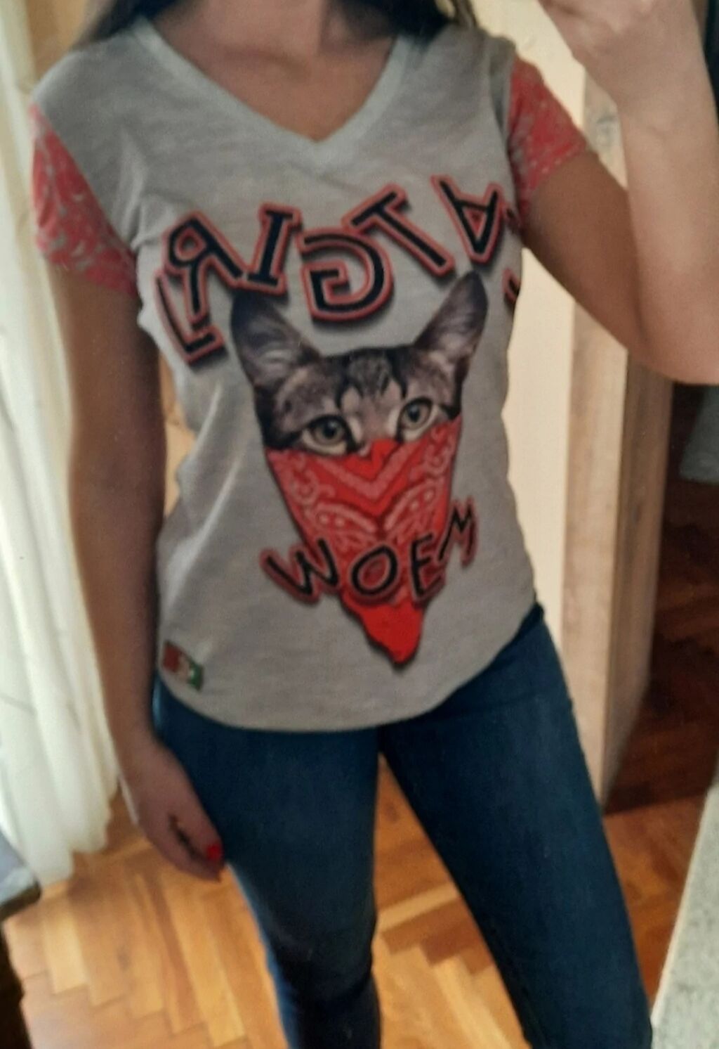 ❤ RAW DENIM ❤ Cat Girl Prijatna pamucna kvalitetna majica Raw