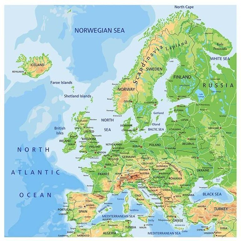 Mapa Evrope Canvas platno 150cm x 150cm