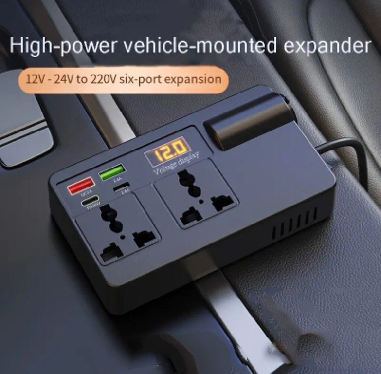 Auto inverter sa 12V–24V na 220V 200W konverzijom i šest priključaka