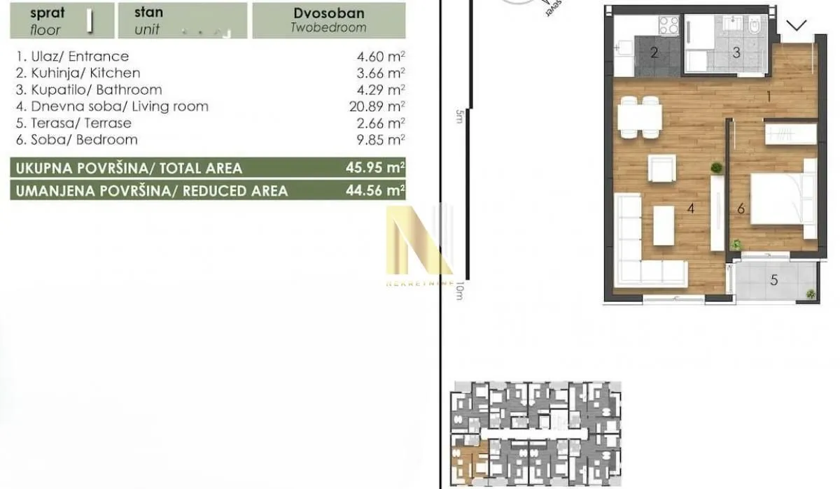 Prodaja, dvosoban stan, 45m2, Telep, Novi Sad, Novi Sad