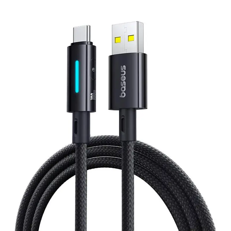 Kabel Baseus Lit Button-Control Fast Charging Data Cable USB-A na USB-C 100W 1m Cosmic Black