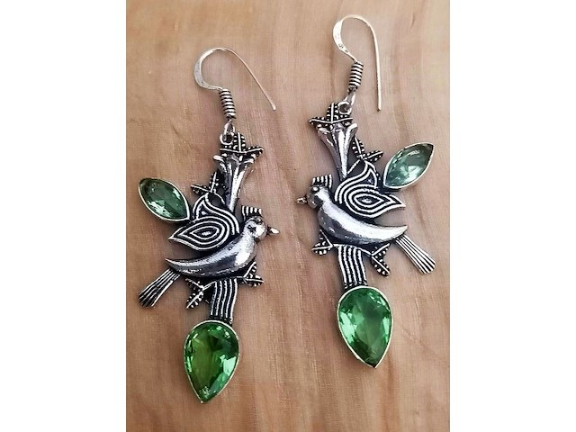 Elegantne Minđuše Srebro 925prirodan PERIDOT PTIČICE