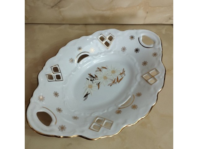 Apulum fin porcelan,ovalna činija sa zlatnim detaljima