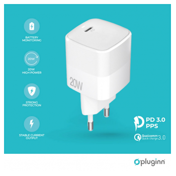Kucni punjac Pluginn PI-D61S, PD3.0, PPS, 20W beli