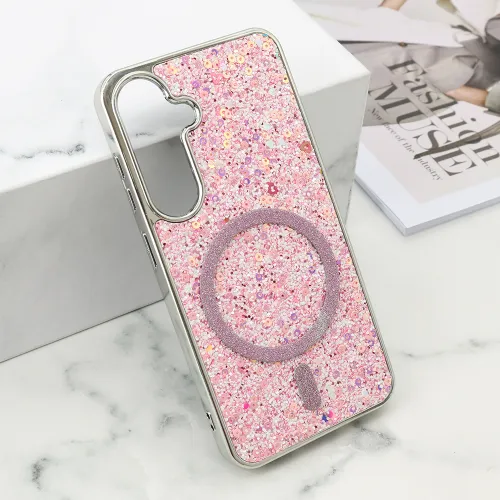Futrola - maska GLAM GLOW MagSafe za Samsung S921 Galaxy S24 5G/Samsung S931 Galaxy S25 5G roze (MS)