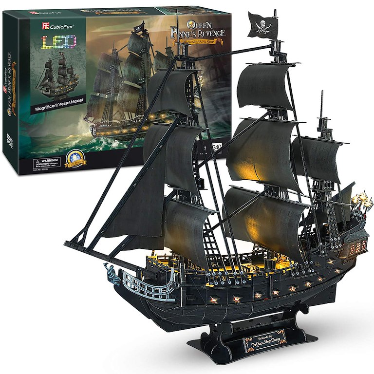 CubicFun 3D LED Puzzle Night Edition Queen Annes Revenge Blackbeard Ship 293pcs CBF205225