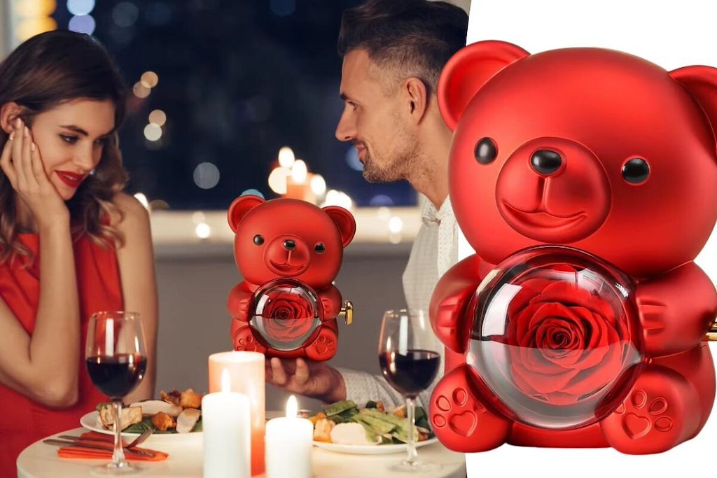 Kutija za nakit EternaBear sa rotirajućim plišanim medvedićem    Romantično