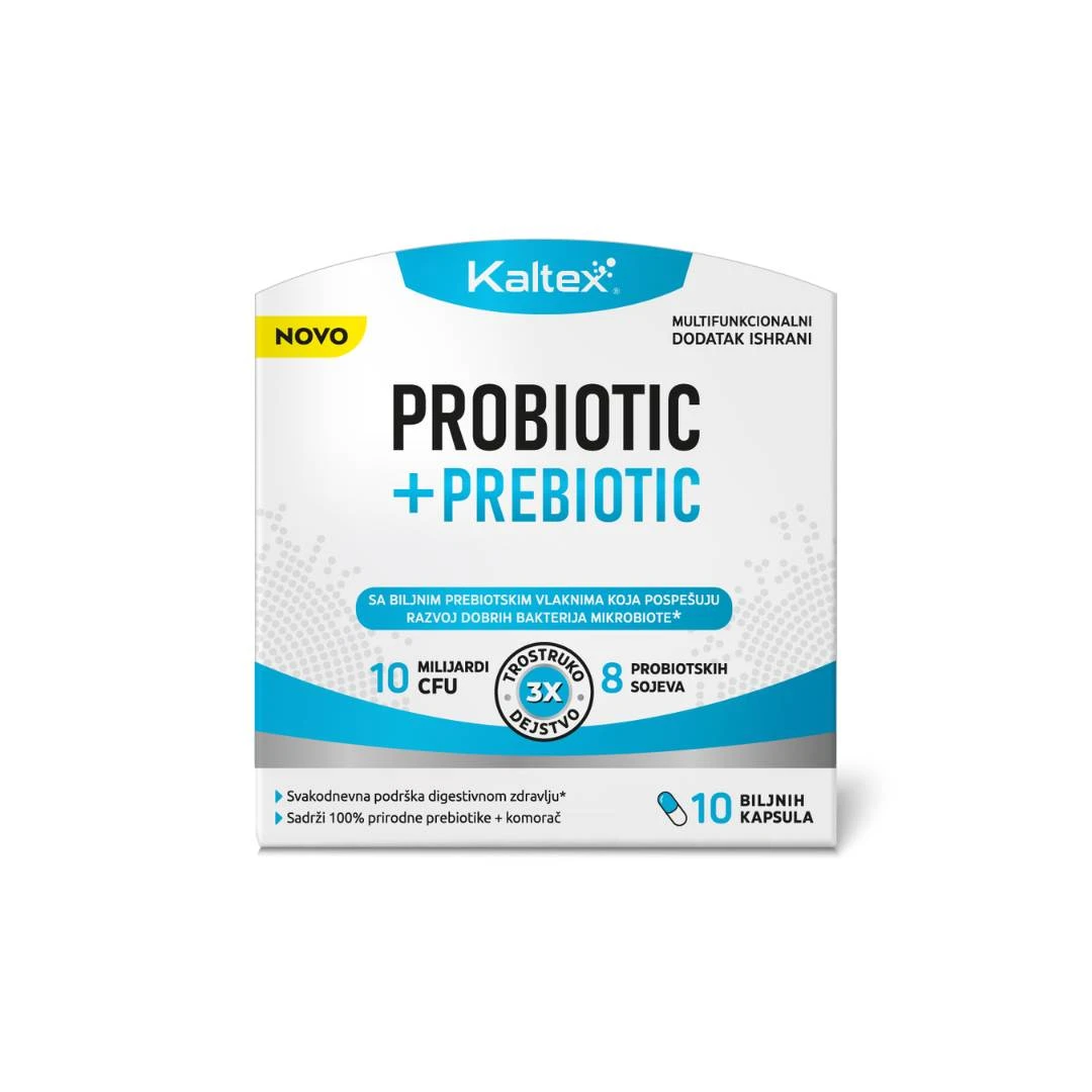 Kaltex PROBIOTIC+PREBIOTIC 10 Biljnih Kapsula; Probiotik i Prebiotik za Balans Crevne Mikrobiote i Normalno Varenje