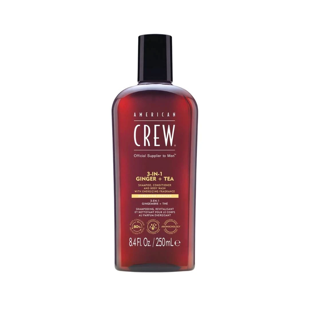 AMERICAN CREW Energizing 3u1 Ginger+Tea Šampon, Kondicioner i Losion za Tuširanje Đumbir i Čaj 250 mL