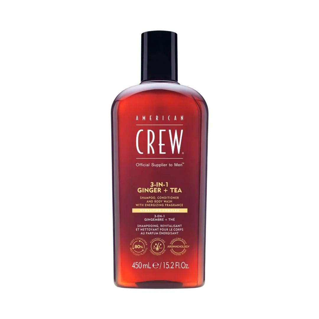 AMERICAN CREW Energizing 3u1 Ginger+Tea Šampon, Kondicioner i Losion za Tuširanje Đumbir i Čaj 450 mL
