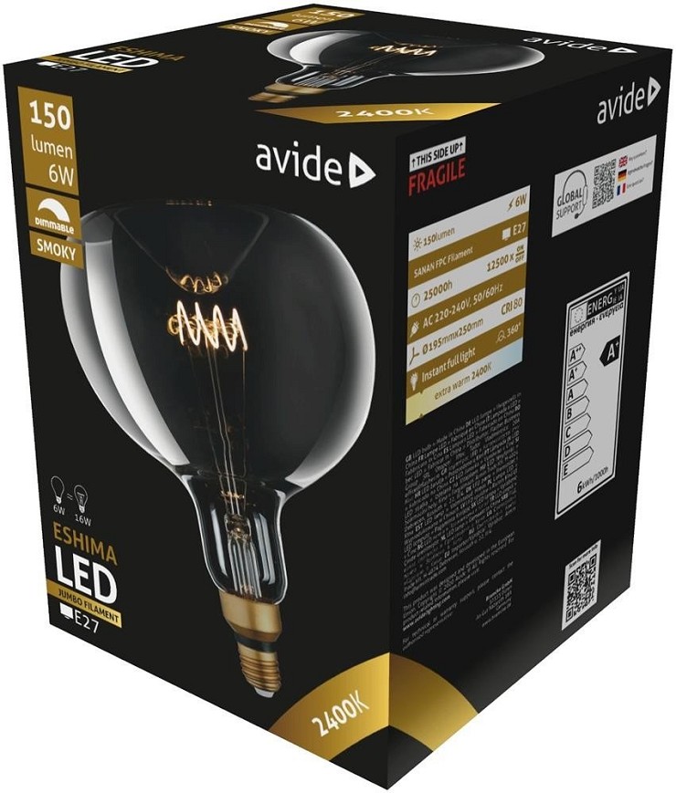 LED Filament Jumbo Eshima Smoky 6W 190x255mm E27 2400K Dimm