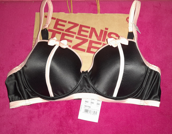 Tezenis crno roze saten mašnice 85C NOVO!%