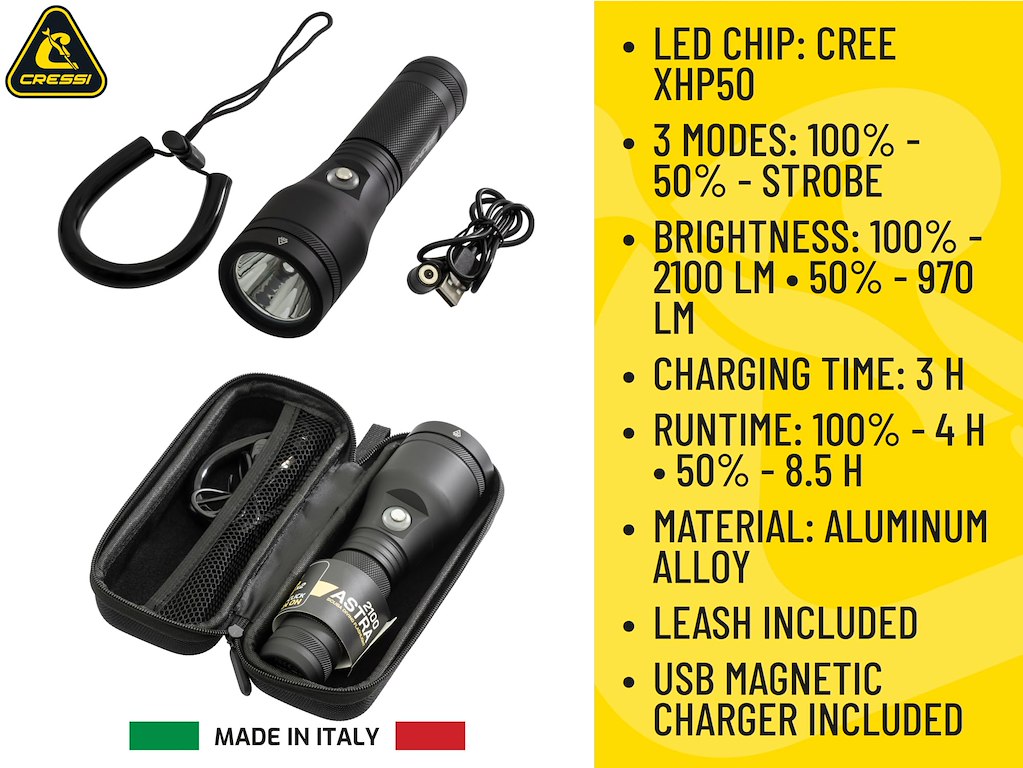 RONILACKA LAMPA CRESSI ASTRA 2100 TORCH BLACK-NA MAGNET PUNJIVA