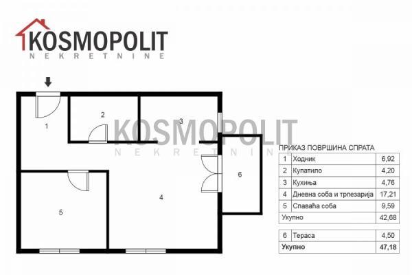 Ristin potok, Jednoiposoban stan na prodaju, 47m2, 114.176€