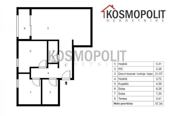 Karpoševa, Dvoiposoban stan na prodaju, 57m2, 220.760€