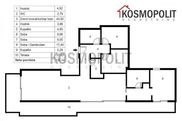 Karpoševa, Troiposoban stan na prodaju, 133m2, 512.590€