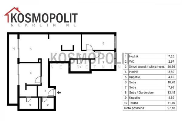 Karpoševa, Troiposoban stan na prodaju, 97m2, 374.145€