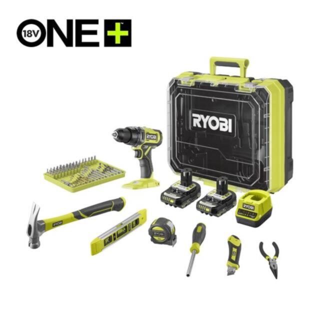 RYOBI Set alata u koferu aku. bušilica plus ručni alat i pribor RDD18-2C20TAH