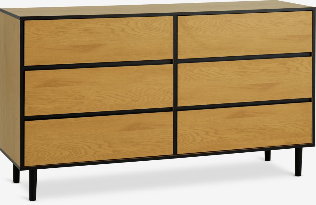 Komoda 3+3 fioke ODENSE topao hrast boja/crna
