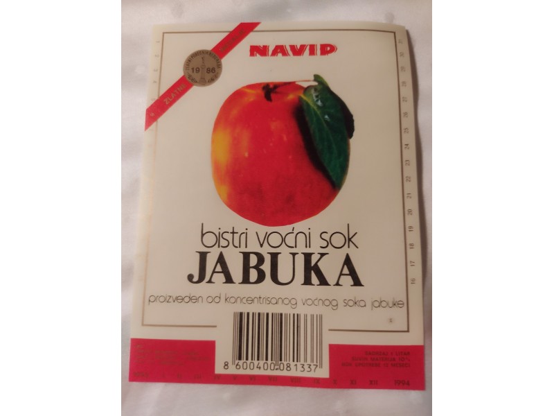 NAVIP BISTRI SOK OD JABUKE 1 L 1993-1994.
