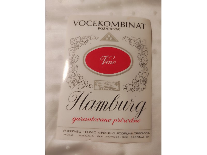 VOĆEKOMBINAT POŽAREVAC VINO HAMBURG 1L STARA EIKETA