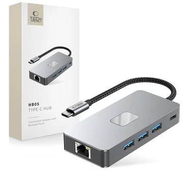 TECH-PROTECT HB05 9-IN-1 USB-C HUB ADAPTER WITH HDMI 4K 60HZ, SD/TF CARD READERS, USB-C 100W PD, RJ45 ETHERNET, USB 3.0/2.0 - SPACE GREY