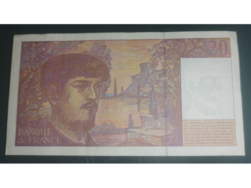 F62 20 franaka Francuska 1997 UNC Debussy type 1980 mod